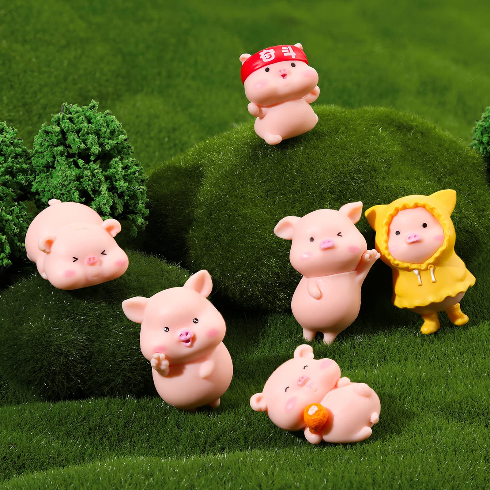 19 Pcs Miniature Figurines Toys Figure Animal Toys Set Cute Figurine Cake Toppers Mini Garden Miniature Figurines Landscape Decor for Home Desk Party Decorations (PVC,Pig)