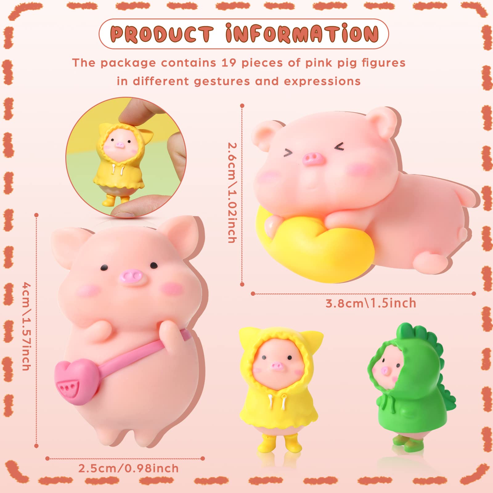 19 Pcs Miniature Figurines Toys Figure Animal Toys Set Cute Figurine Cake Toppers Mini Garden Miniature Figurines Landscape Decor for Home Desk Party Decorations (PVC,Pig)