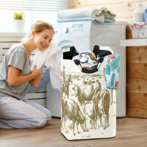 Kigai Laundry Hamper Basket Western Cow Boys Collapsible Nursery Storage Bin Waterproof Clothing Baskets for Home Bedroom Bathroom Washing Room