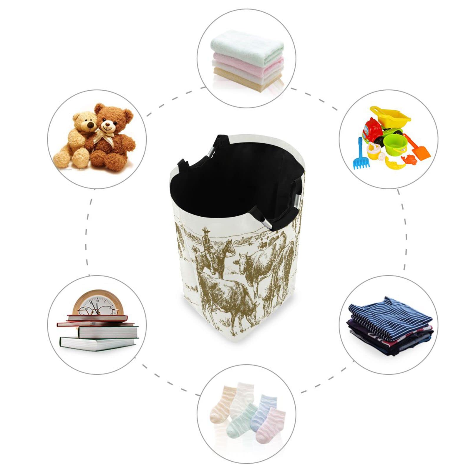 Kigai Laundry Hamper Basket Western Cow Boys Collapsible Nursery Storage Bin Waterproof Clothing Baskets for Home Bedroom Bathroom Washing Room