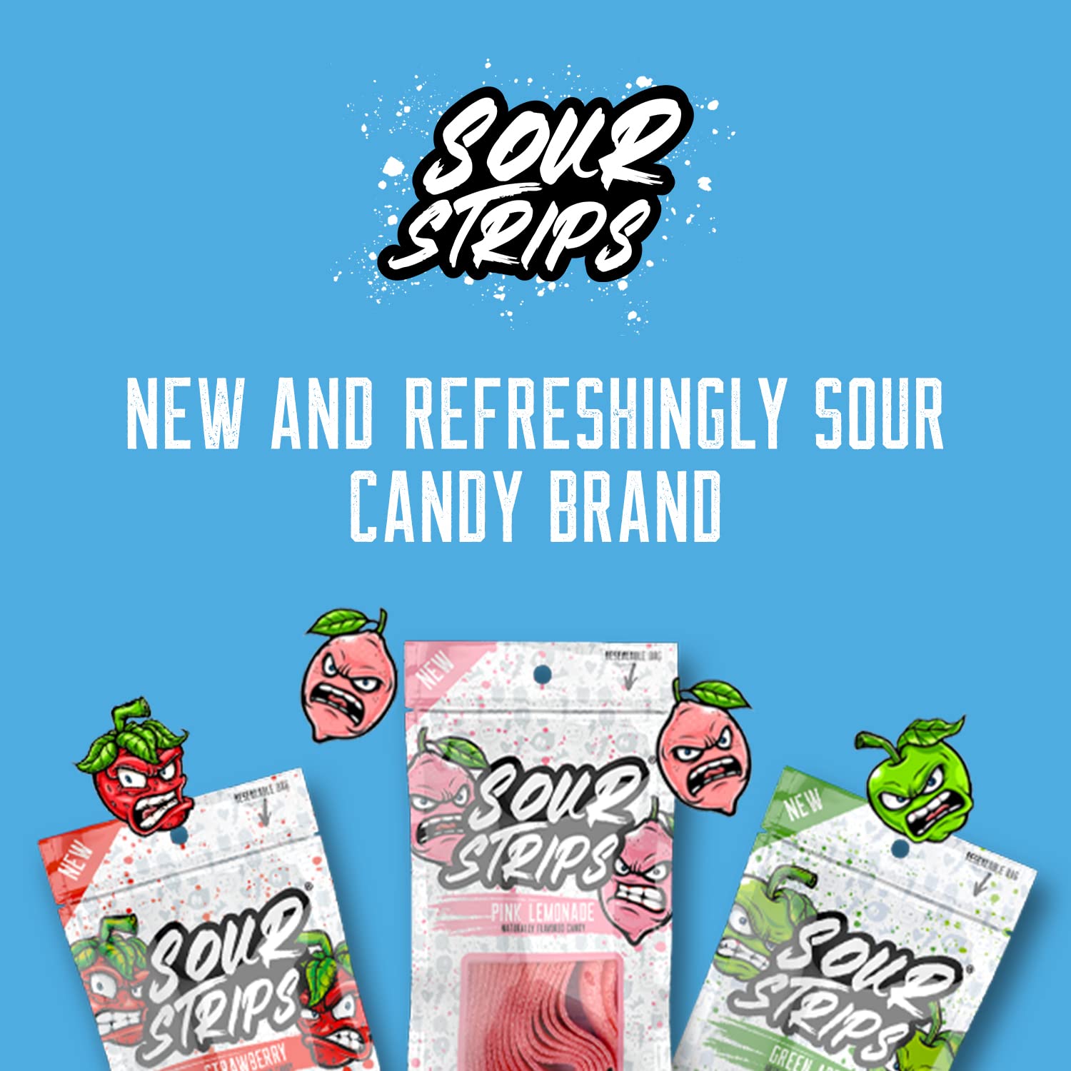 SOUR STRIPS Raspberry Flavored Sour Candy Strips, Deliciously Sour Chewy Candy Belts, Vegan Friendly Candies, 12 Strips per Pack, 2 Pack