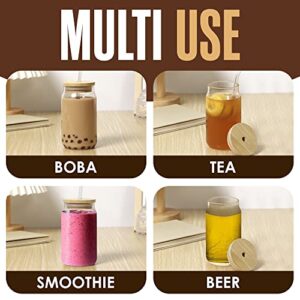 Houseables Glass Cups With Lids And Straws, Reusable Iced Coffee Glasses, 16oz, Set Of 12, Can Shaped Cute Tumbler, Bamboo Lid, For Drinking, Smoothie, Tea, Cocktail, Cold Brew, Soda, Travel Cup