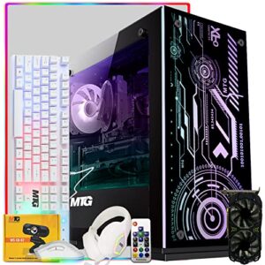 mtg aurora 8t gaming tower pc- intel core i5 8th gen, amd rx 580 gddr5 8gb 256bits graphic, 32gb ram, 2tb nvme, mtg 4 in 1 gaming kit, webcam, win 11 home