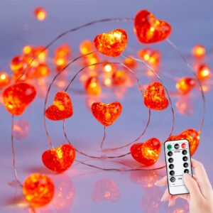 valentine's day red heart mini string lights - 10.5 ft 30 led battery operated mini fairy lights with 8 modes timer remote waterproof for outdoor indoor diy bedroom birthday wedding christmas gift