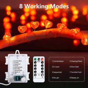 Valentine's Day Red Heart Mini String Lights - 10.5 ft 30 LED Battery Operated Mini Fairy Lights with 8 Modes Timer Remote Waterproof for Outdoor Indoor DIY Bedroom Birthday Wedding Christmas Gift