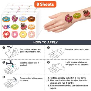 Donut Temporary Tattoos Birthday Party Decorations Supplies Party Favors 96PCS Tattoos Stickers Cute Kids Girls Boys Gifts Classroom School Prizes Themed Christmas