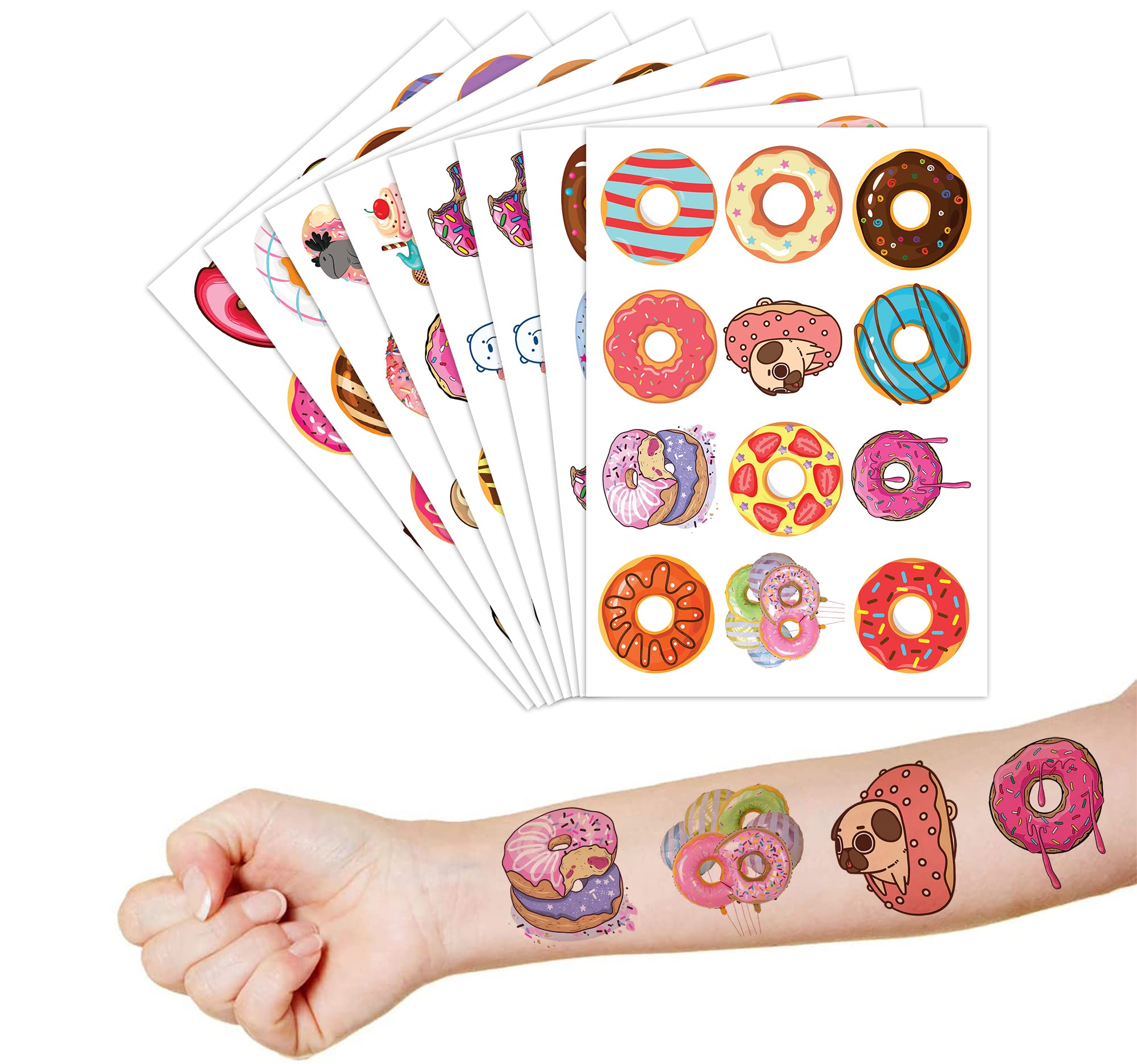 Donut Temporary Tattoos Birthday Party Decorations Supplies Party Favors 96PCS Tattoos Stickers Cute Kids Girls Boys Gifts Classroom School Prizes Themed Christmas