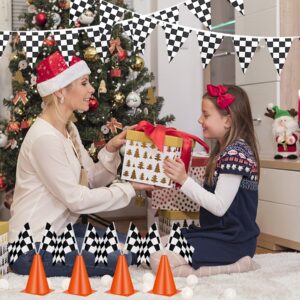 JUPOZOP 39 Pcs Racing Car Party Decorations&Supplies with 12 mini Traffic Cones, 24 Checkered Flags on Sticks, 2 Sets Chequered Pennant