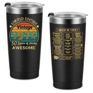 50th birthday gifts for women men, 1974 birthday gifts for women, 50 years old gifts, 50 years old birthday gift for him her, 1974 fifty birthday present, 50th birthday tumbler vintage 20 oz tumblers