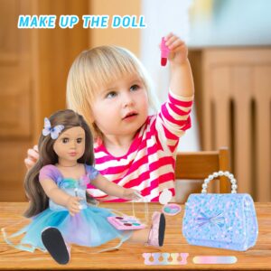 American 18 Inch Doll Clothes and Accessories Makeup Set Fashionable 18 Inch Doll Dress with Sequins Bag Cosmetic Game Set for 18 Inch Doll