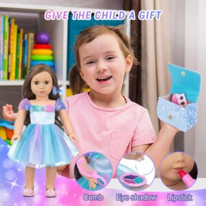 American 18 Inch Doll Clothes and Accessories Makeup Set Fashionable 18 Inch Doll Dress with Sequins Bag Cosmetic Game Set for 18 Inch Doll