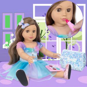 American 18 Inch Doll Clothes and Accessories Makeup Set Fashionable 18 Inch Doll Dress with Sequins Bag Cosmetic Game Set for 18 Inch Doll