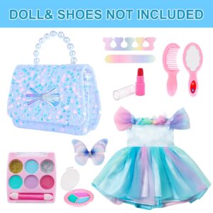 American 18 Inch Doll Clothes and Accessories Makeup Set Fashionable 18 Inch Doll Dress with Sequins Bag Cosmetic Game Set for 18 Inch Doll