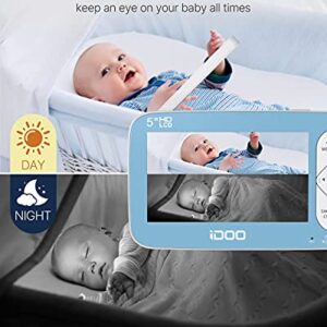 iDOO Baby Monitor, Baby Monitor with Camera and Audio 720P, Baby Monitor no WiFi with Night Vision, 5" HD Display, Remote Pan-Tilt-Zoom, 900 ft Long Range, Two-Way Talk, Room Temperature, Lullabies