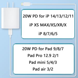 GKW Phone Charger 10ft [MFi Certifed] Fast Charging, USB C to L Cable 10-ft Long Cord 20W PD Wall Chargers Block Plug for Phone 14 Plus/13/12/11 Pro Max/Mini/Xs Max/XR/X/8