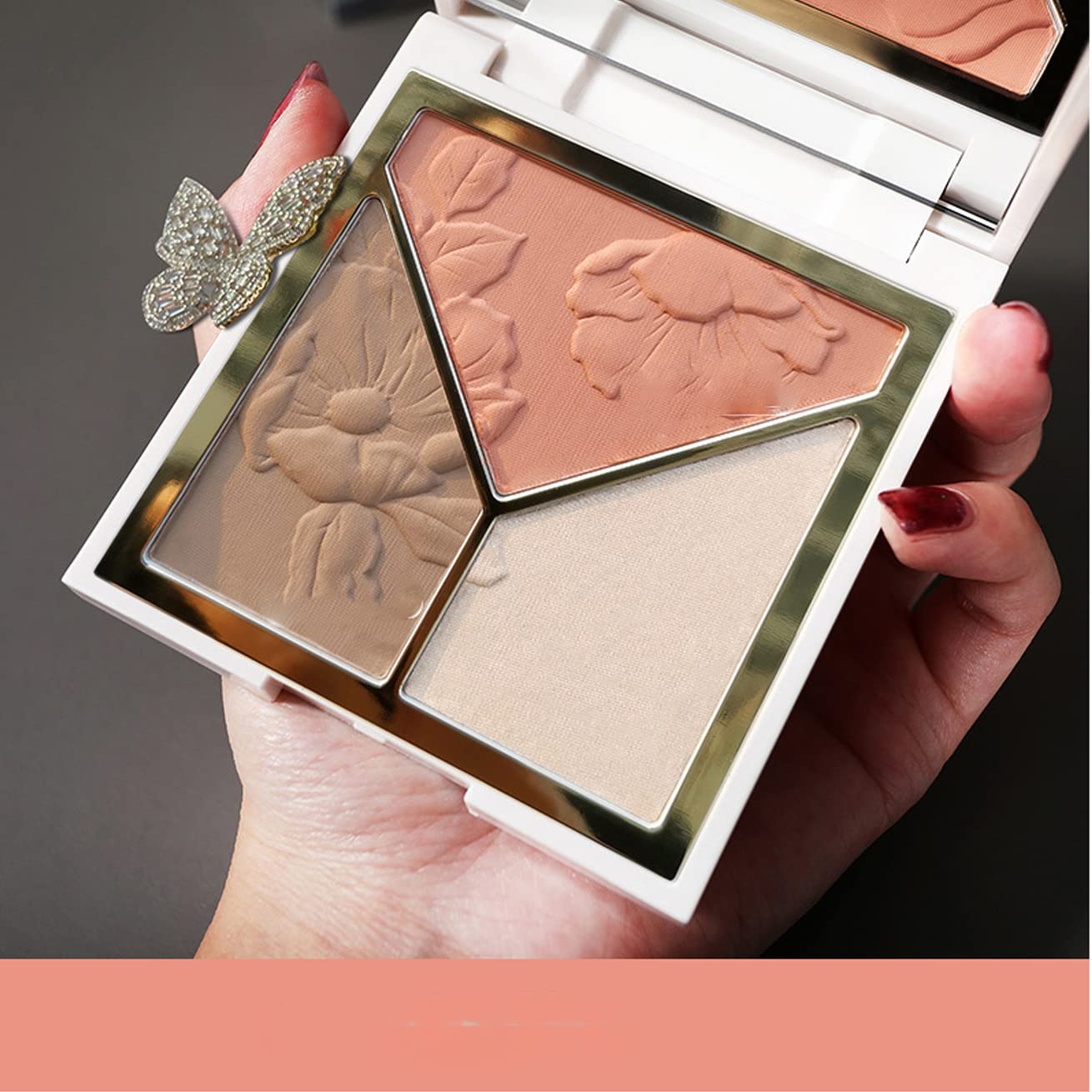 Highlighter Makeup Palettes, Contour Blush Powder, 3 in 1 Palette Matte Shimmer Glow illuminator Powder Face Highlighter, Cool Toned Luminizer Cream for Bronzer, Shape, Silky Brilliant Compact