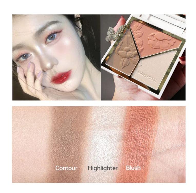 Highlighter Makeup Palettes, Contour Blush Powder, 3 in 1 Palette Matte Shimmer Glow illuminator Powder Face Highlighter, Cool Toned Luminizer Cream for Bronzer, Shape, Silky Brilliant Compact