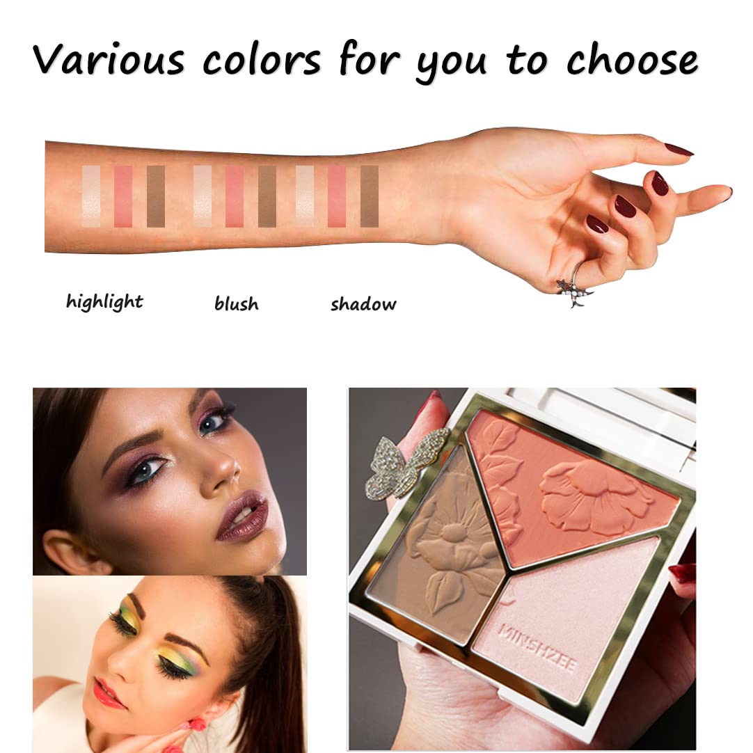 Highlighter Makeup Palettes, Contour Blush Powder, 3 in 1 Palette Matte Shimmer Glow illuminator Powder Face Highlighter, Cool Toned Luminizer Cream for Bronzer, Shape, Silky Brilliant Compact