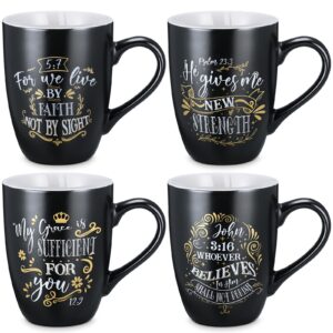 jinei 4 pieces christian coffee mugs religious inspirational coffee mugs set stoneware mugs for men women black bible verse mug motivational christmas christian encouragement gifts, 12 oz