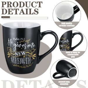 Jinei 4 Pieces Christian Coffee Mugs Religious Inspirational Coffee Mugs Set Stoneware Mugs for Men Women Black Bible Verse Mug Motivational Christmas Christian Encouragement Gifts, 12 oz