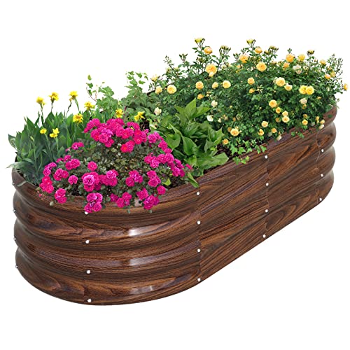 SnugNiture Galvanized Raised Garden Bed, 4x2x1ft Oval Metal Planter Box for Planting Outdoor Plants Vegetables