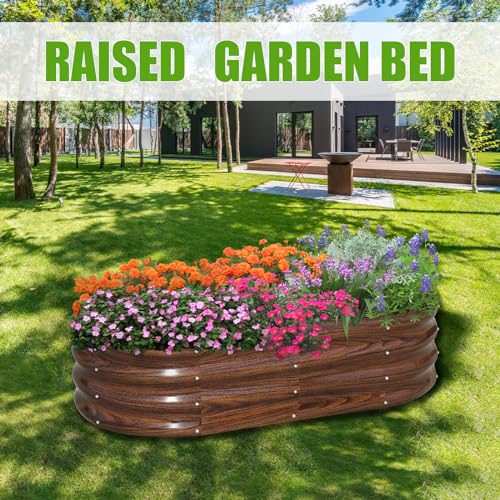 SnugNiture Galvanized Raised Garden Bed, 4x2x1ft Oval Metal Planter Box for Planting Outdoor Plants Vegetables