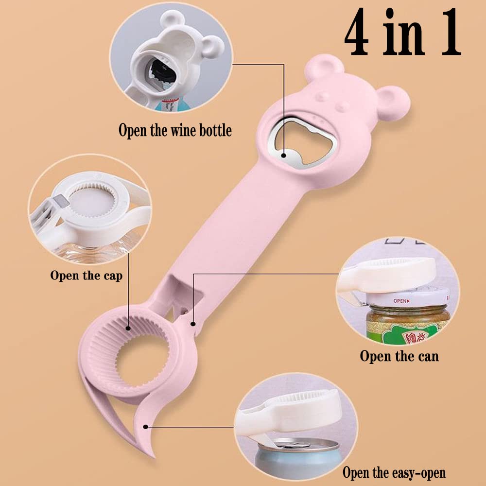 New 4 in 1 Multi Function Can Opener Bottle,Multi Kitchen Tool for Jelly Jars,Wine, Beer and other,Bottle Opener to Protect the Nail Use for Children,Elderly and Arthritis Sufferers (4Pcs)