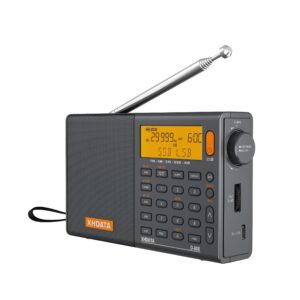 xhdata d808 portable am fm sw lw air band radio ssb rds multi band radio speaker with lcd display alarm clock external antenna grey