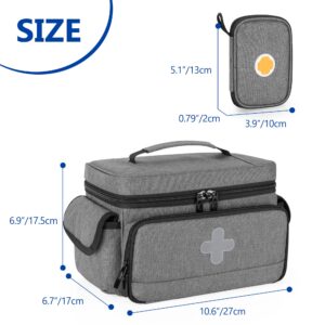 CURMIO Medicine Storage Bag Empty, Lockable Pill Bottle Organizer with Portable Zippered Pouches for First Aid Kits, Medicine Box for Home and Travel, Gray (Patent Pending)