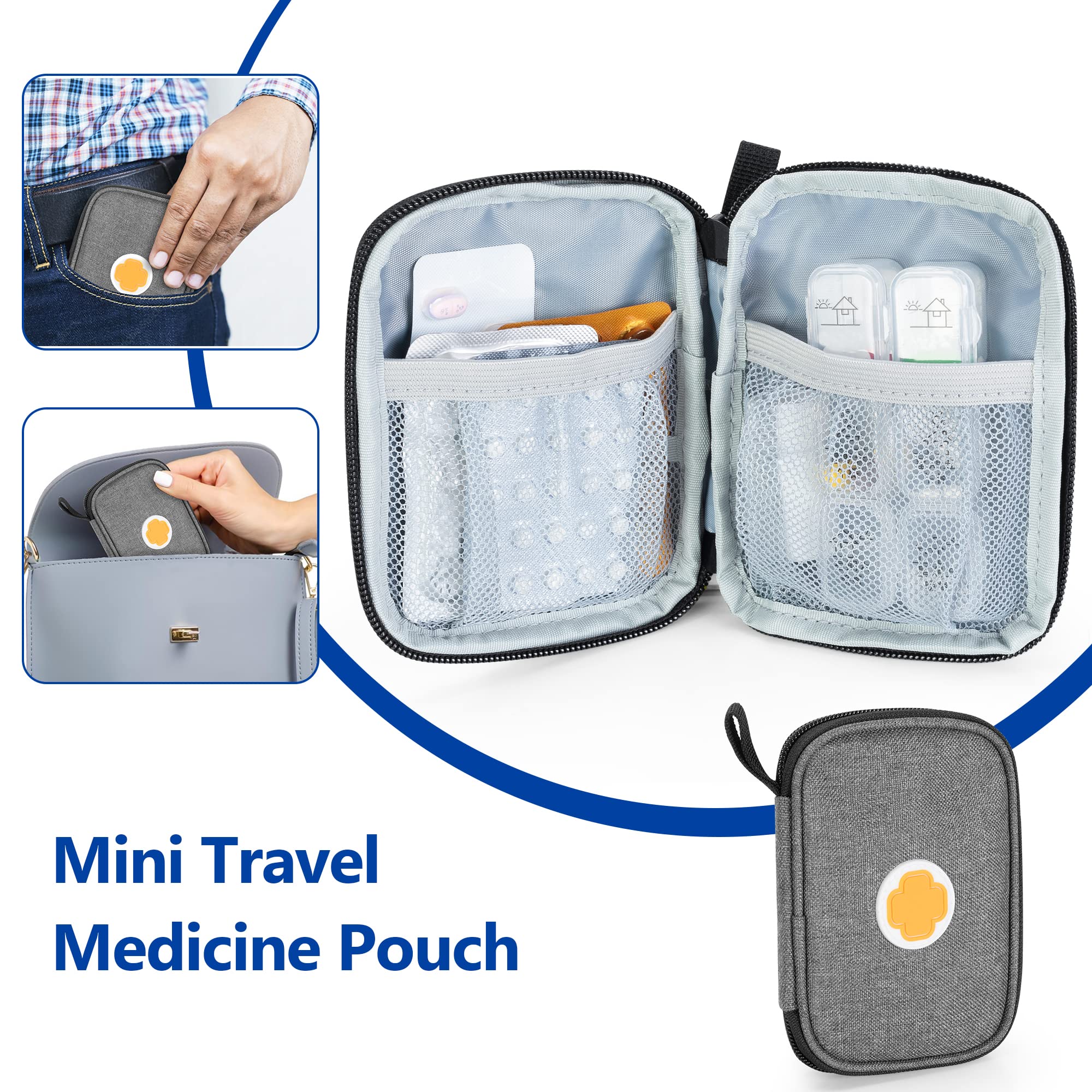 CURMIO Medicine Storage Bag Empty, Lockable Pill Bottle Organizer with Portable Zippered Pouches for First Aid Kits, Medicine Box for Home and Travel, Gray (Patent Pending)