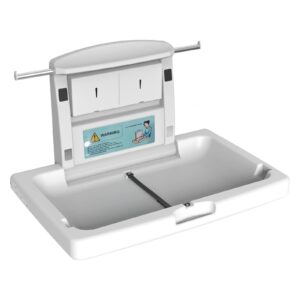 interhasa! baby changing station, commercial wall mounted fold down baby changing station with adjustable safety strap, storage box,horizontal-x1001s