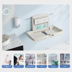 interhasa! Baby Changing Station, Commercial Wall Mounted Fold Down Baby Changing Station with Adjustable Safety Strap, Storage Box,Horizontal-X1001S