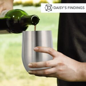 DAISY'S FINDINGS 12 oz Tumbler With Lid And Straw - Stainless Steel & Leak-Proof Tumbler for Hot & Cold Drinks - Insulated Cups for Wine, Coffee, Champaign & More - Silver