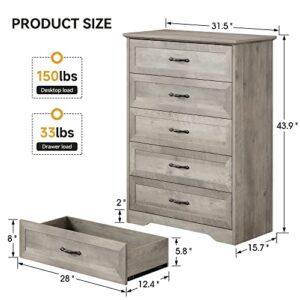 Amyove PHO_0WDE3TP6, 5-Drawer Chest, Grey