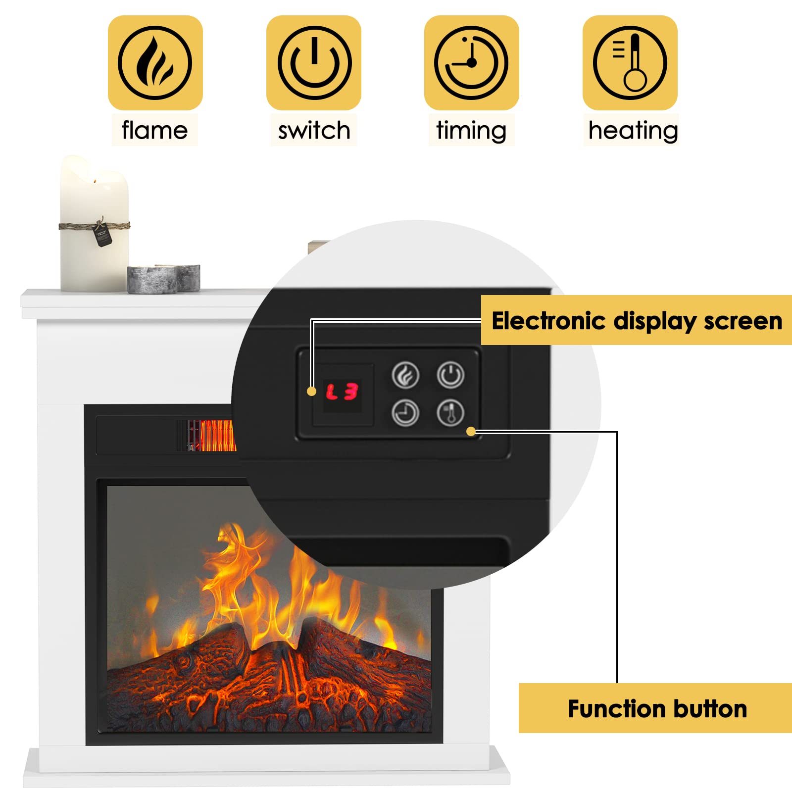 SogesHome Adjustable Electric Fireplace Stove Heater with Mantel, Free-Standing Indoor Space Heater 3D Simulation Flame with Remote Control