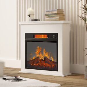 SogesHome Adjustable Electric Fireplace Stove Heater with Mantel, Free-Standing Indoor Space Heater 3D Simulation Flame with Remote Control