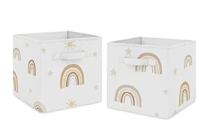 sweet jojo designs neutral boho rainbow foldable fabric storage cube bins boxes organizer toys kids baby childrens mustard yellow pumpkin orange bohemian sunshine modern vintage gold tan - set of 2