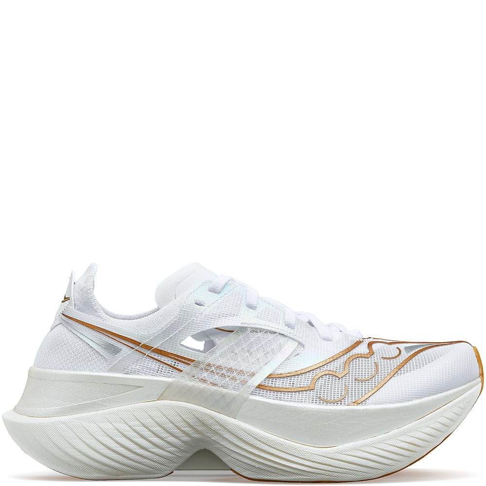 Saucony Women's Endorphin Elite Sneaker, White/Gold, 7.5