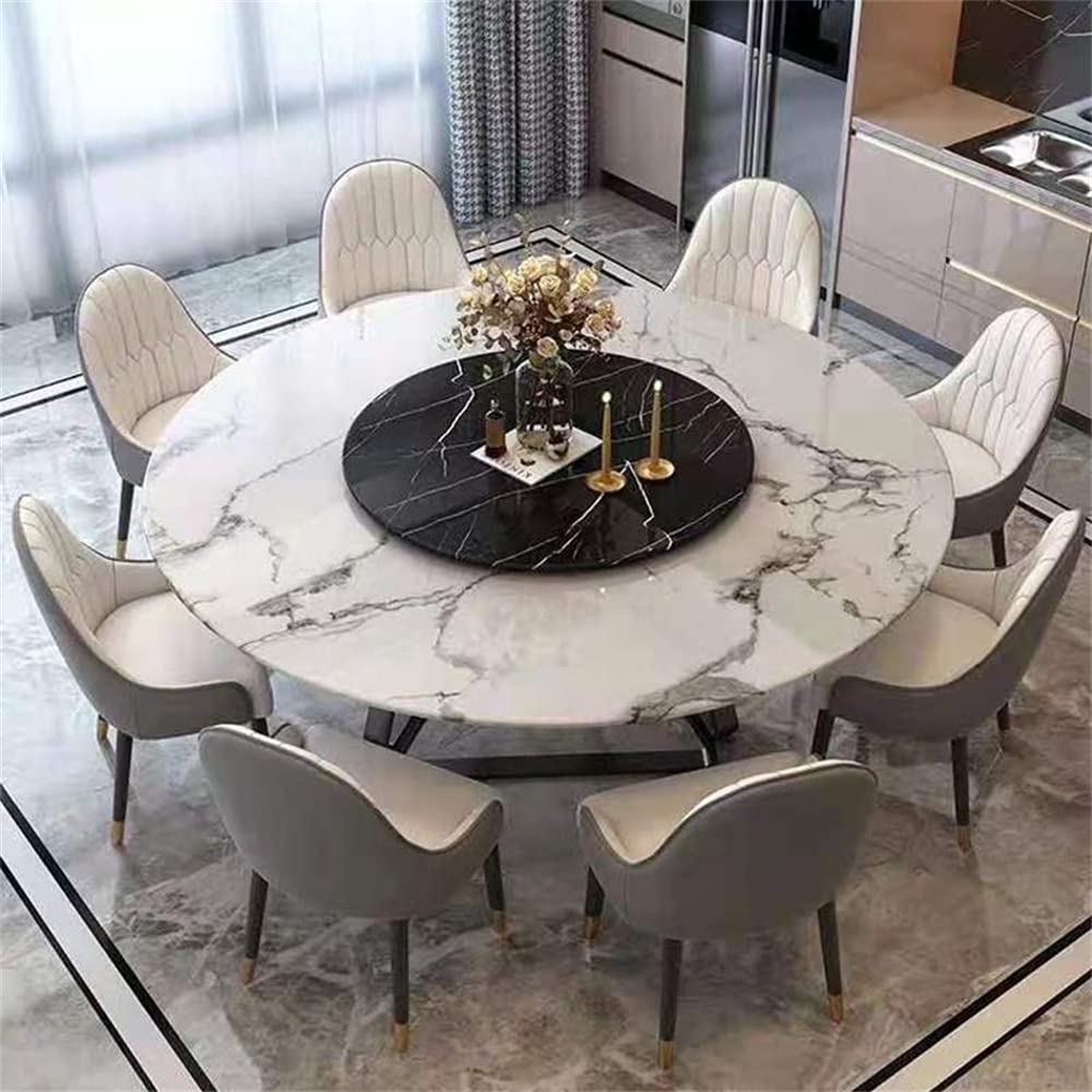 LAKIQ Marble Round Dining Table with Lazy Susan Modern Round Pedestal Dining Table Nordic Kitchen Dining Room Table with 3 Legs for Small Space-Table Only (Black Lazy Susan,59.1"L x 59.1"W x 29.5"H)