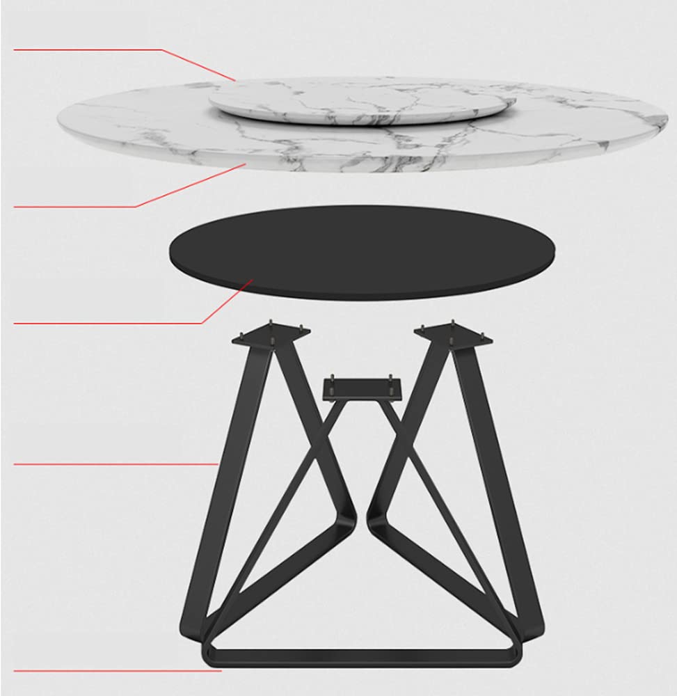 LAKIQ Marble Round Dining Table with Lazy Susan Modern Round Pedestal Dining Table Nordic Kitchen Dining Room Table with 3 Legs for Small Space-Table Only (Black Lazy Susan,59.1"L x 59.1"W x 29.5"H)