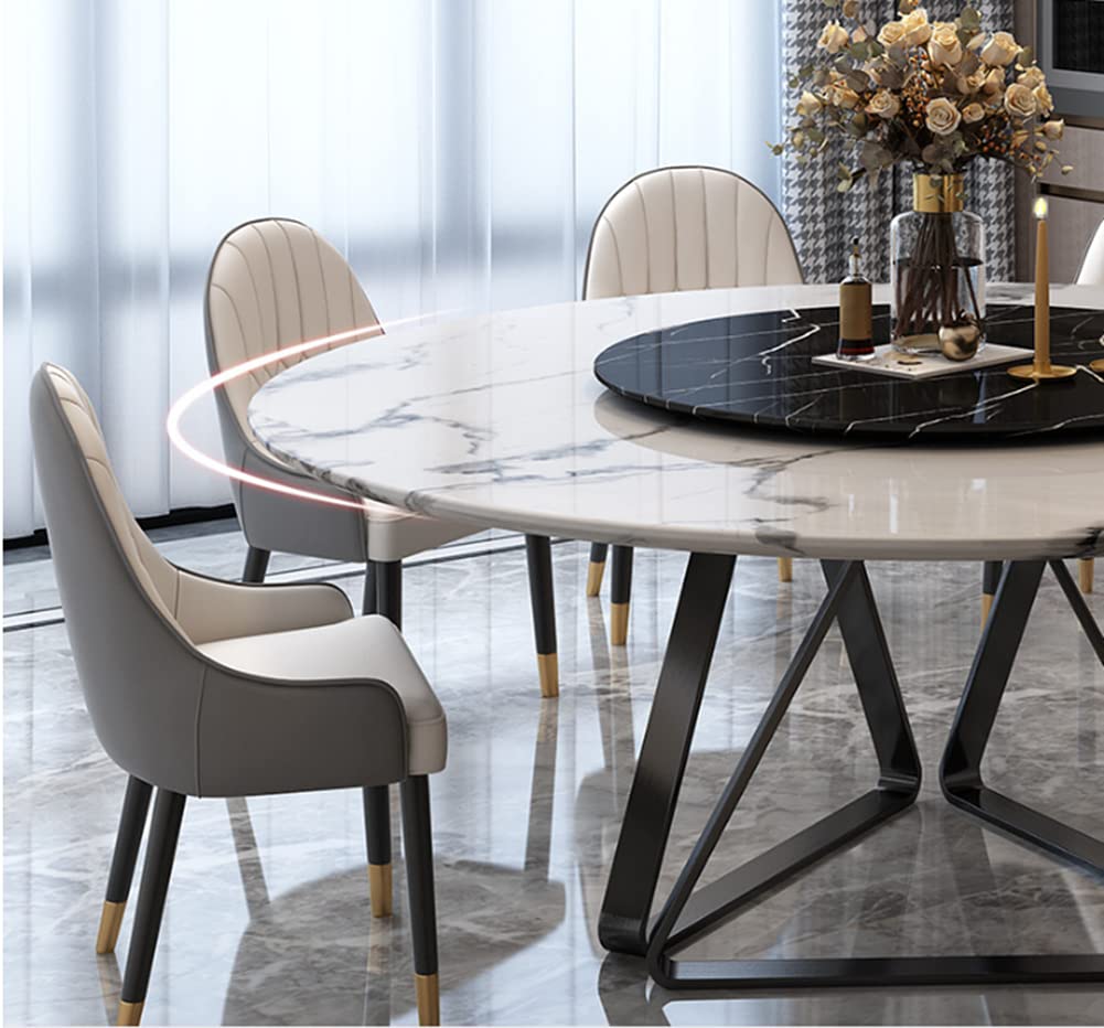 LAKIQ Marble Round Dining Table with Lazy Susan Modern Round Pedestal Dining Table Nordic Kitchen Dining Room Table with 3 Legs for Small Space-Table Only (Black Lazy Susan,59.1"L x 59.1"W x 29.5"H)