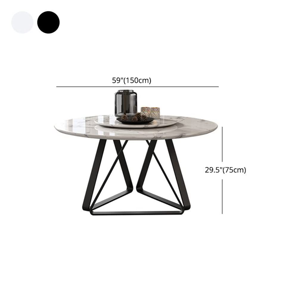 LAKIQ Marble Round Dining Table with Lazy Susan Modern Round Pedestal Dining Table Nordic Kitchen Dining Room Table with 3 Legs for Small Space-Table Only (Black Lazy Susan,59.1"L x 59.1"W x 29.5"H)