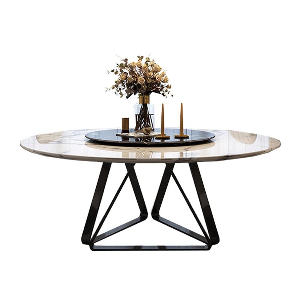 LAKIQ Marble Round Dining Table with Lazy Susan Modern Round Pedestal Dining Table Nordic Kitchen Dining Room Table with 3 Legs for Small Space-Table Only (Black Lazy Susan,59.1"L x 59.1"W x 29.5"H)