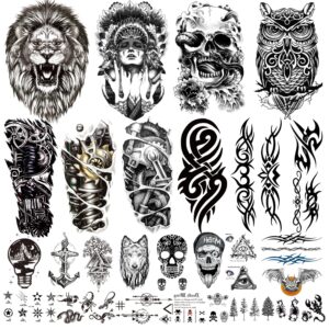 lafortis 26 sheets realistic waterproof multiple sizes long lasting fake tattoos temporary tattoo for men teens boys on arm body finger