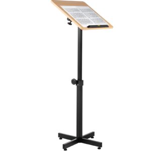 vevor lectern podium stand, height adjustable laptop table, portable presentation standing for classroom, office, church, tilting desktop with edge stopper, oak