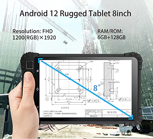 Upgraded Rugged Android Tablet, 8" IP68 Waterproof Ruggedized Tablet with Octa-Core CPU,Android 12.0, 6GB RAM,1284GB Storage, Wi-Fi, 13 Mega Camera,Waterproof Tablet for Enterprise Mobile Field Work