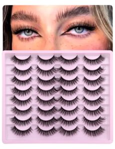 natural eyelashes 15mm fake lashes cat eye mink lashes fluffy volume wispy eyelashes pack 16 pairs by zegaine