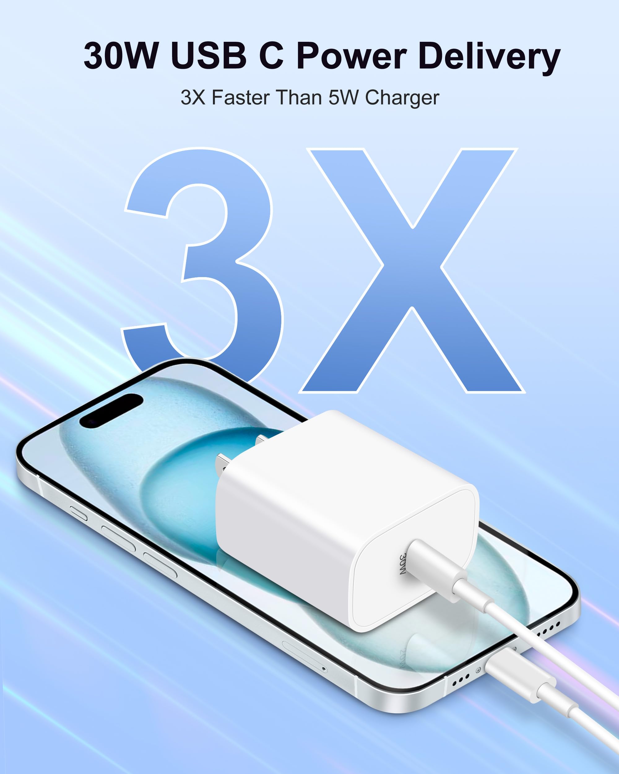 30W USB C Charger Block for iPhone 15/15 Pro Max/Plus/14/13/12/11, Google Pixel 8/7/6, iPad, MacBook Air, Samsung Galaxy S23/S22, 2Pack PD 30Watt Super Fast USB-C Power Adapter Walll Charging Plug