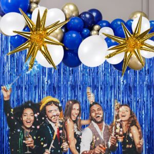 Royal blue and Gold balloon Garland Arch Kit 156Pcs Blue Gold white Starburst balloons for Wedding prince Baby shower for Boy Men birthday decorations Graduation Ceremony supplies