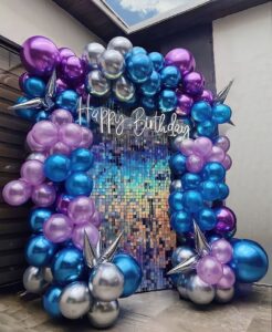 chrome purple and blue balloon garland arch kit 130pcs double stuffed lilac silver metallic balloons for 2023graduation galaxy space theme video game for euphoria party women birthday decorations